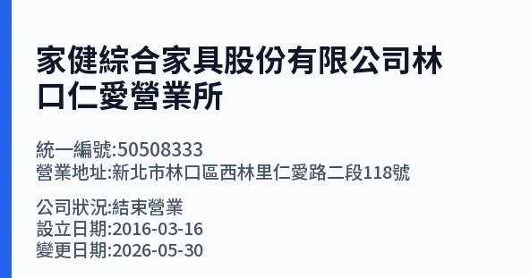 家健綜合家具股份有限公司林口仁愛營業所的照片-統編 50508333(新北市) 公司登記資料與營業項目詳細圖表