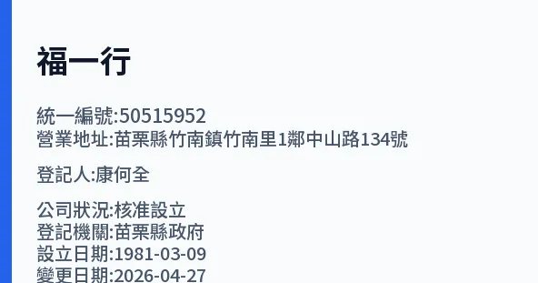 福一行的照片-統編 50515952(苗栗縣) 公司登記資料與營業項目詳細圖表