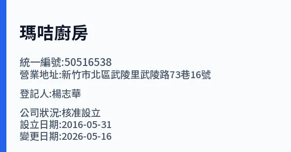 瑪咭廚房的照片-統編 50516538(新竹市) 公司登記資料與營業項目詳細圖表