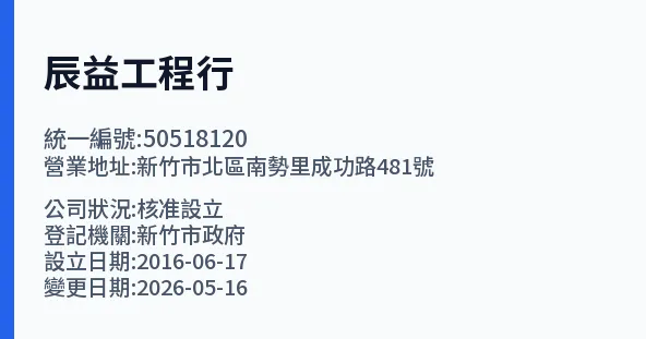 辰益工程行的照片-統編 50518120(新竹市) 公司登記資料與營業項目詳細圖表