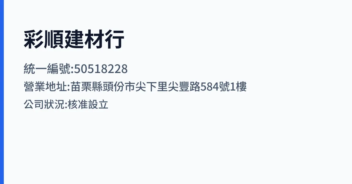 彩順建材行 - 統編 50518228(苗栗縣) 公司登記資料與營業項目詳細圖表