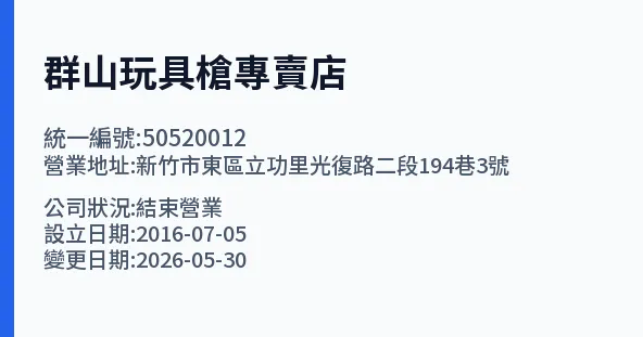 群山玩具槍專賣店的照片-統編 50520012(新竹市) 公司登記資料與營業項目詳細圖表