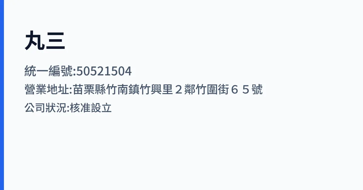 丸三 - 統編 50521504(苗栗縣) 公司登記資料與營業項目詳細圖表