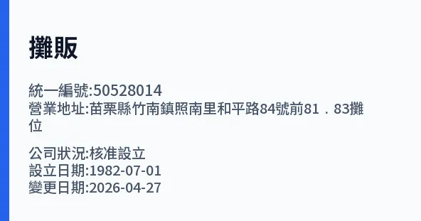 攤販的照片-統編 50528014(苗栗縣) 公司登記資料與營業項目詳細圖表