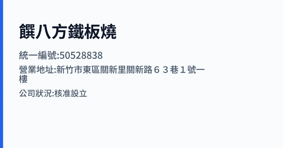 饌八方鐵板燒 - 統編 50528838(新竹市) 公司登記資料與營業項目詳細圖表