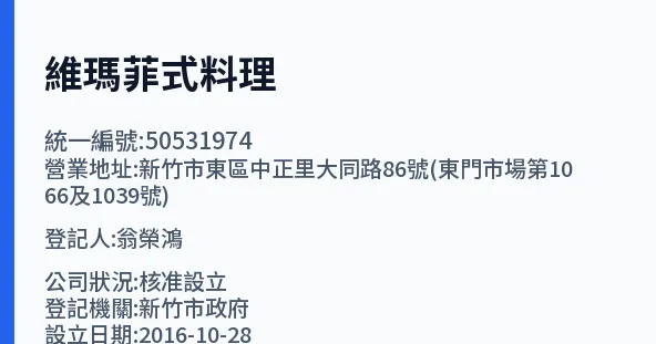 維瑪菲式料理的照片-統編 50531974(新竹市) 公司登記資料與營業項目詳細圖表