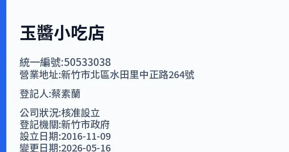 玉醬小吃店的照片-統編 50533038(新竹市) 公司登記資料與營業項目詳細圖表