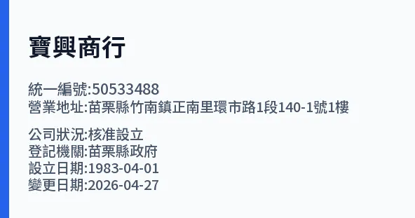 寶興商行的照片-統編 50533488(苗栗縣) 公司登記資料與營業項目詳細圖表