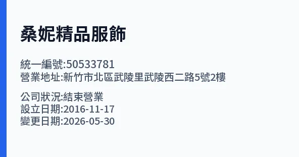 桑妮精品服飾的照片-統編 50533781(新竹市) 公司登記資料與營業項目詳細圖表