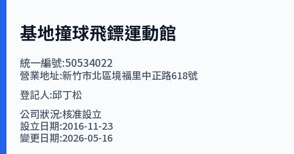 基地撞球飛鏢運動館的照片-統編 50534022(新竹市) 公司登記資料與營業項目詳細圖表