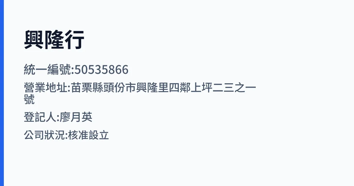興隆行 - 統編 50535866（苗栗縣） 公司登記資料與營業項目詳細圖表