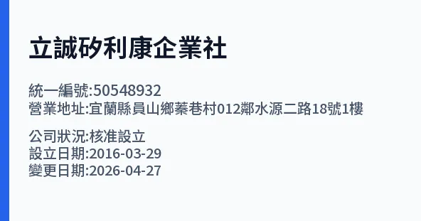 立誠矽利康企業社的照片-統編 50548932(宜蘭縣) 公司登記資料與營業項目詳細圖表