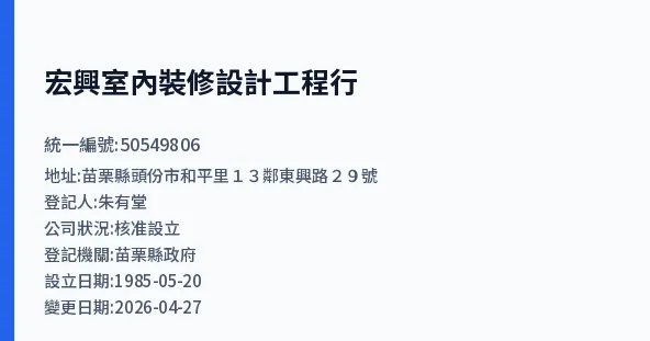 宏興室內裝修設計工程行的照片-統編 50549806(苗栗縣) 公司登記資料與營業項目詳細圖表