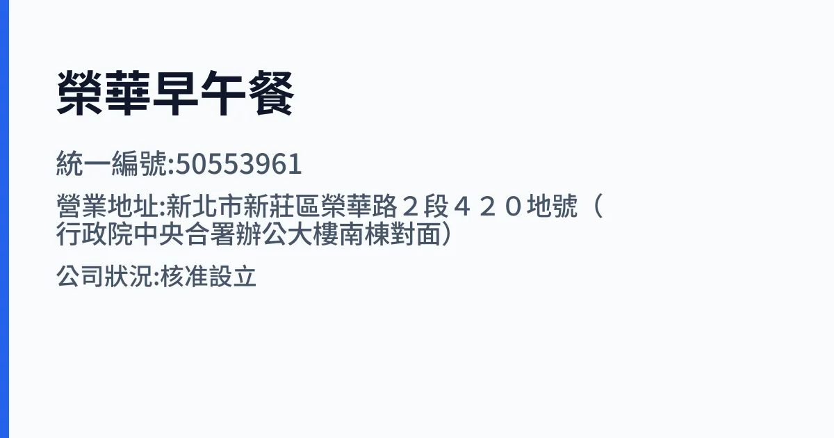 榮華早午餐 - 統編 50553961(新北市) 公司登記資料與營業項目詳細圖表
