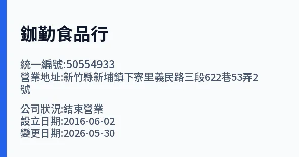 鉫勤食品行的照片-統編 50554933(新竹縣) 公司登記資料與營業項目詳細圖表