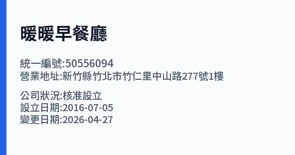 暖暖早餐廳的照片-統編 50556094(新竹縣) 公司登記資料與營業項目詳細圖表
