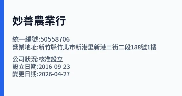 妙善農業行的照片-統編 50558706(新竹縣) 公司登記資料與營業項目詳細圖表