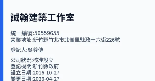 誠翰建築工作室的照片-統編 50559655(新竹縣) 公司登記資料與營業項目詳細圖表