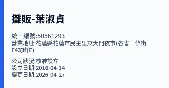 攤販-葉淑貞的照片-統編 50561293(花蓮縣) 公司登記資料與營業項目詳細圖表