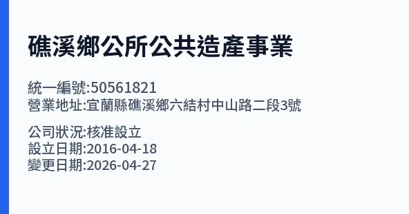 礁溪鄉公所公共造產事業的照片-統編 50561821(宜蘭縣) 公司登記資料與營業項目詳細圖表