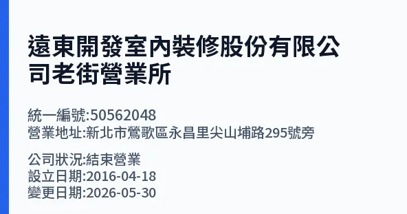 遠東開發室內裝修股份有限公司老街營業所的照片-統編 50562048(新北市) 公司登記資料與營業項目詳細圖表