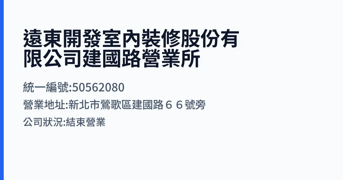 遠東開發室內裝修股份有限公司建國路營業所 - 統編 50562080(新北市) 公司登記資料與營業項目詳細圖表