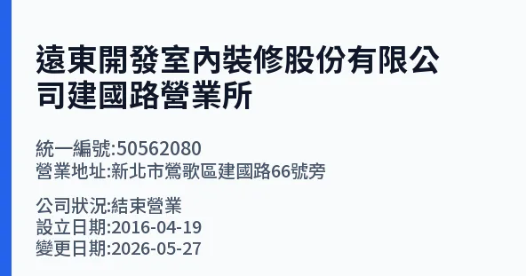 遠東開發室內裝修股份有限公司建國路營業所的照片-統編 50562080(新北市) 公司登記資料與營業項目詳細圖表