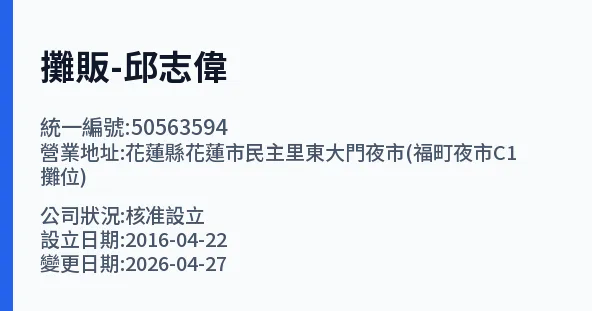 攤販-邱志偉的照片-統編 50563594(花蓮縣) 公司登記資料與營業項目詳細圖表
