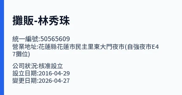 攤販-林秀珠的照片-統編 50565609(花蓮縣) 公司登記資料與營業項目詳細圖表