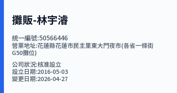 攤販-林宇濬的照片-統編 50566446(花蓮縣) 公司登記資料與營業項目詳細圖表