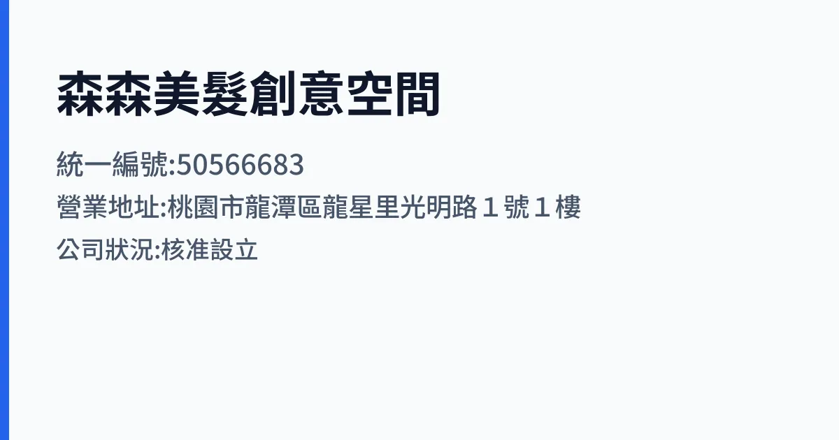 森森美髮創意空間 - 統編 50566683(桃園市) 公司登記資料與營業項目詳細圖表