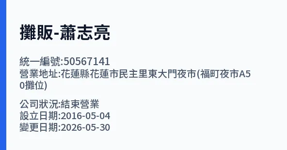 攤販-蕭志亮的照片-統編 50567141(花蓮縣) 公司登記資料與營業項目詳細圖表