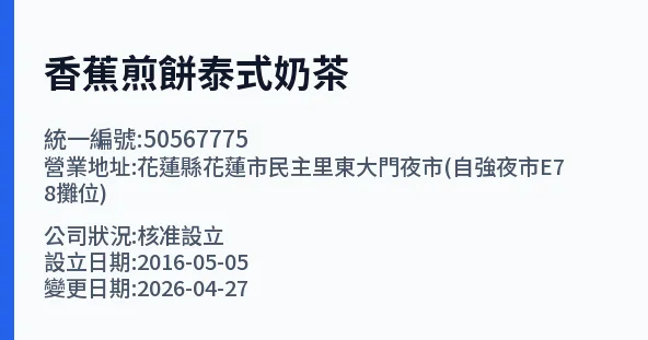 香蕉煎餅泰式奶茶的照片-統編 50567775(花蓮縣) 公司登記資料與營業項目詳細圖表