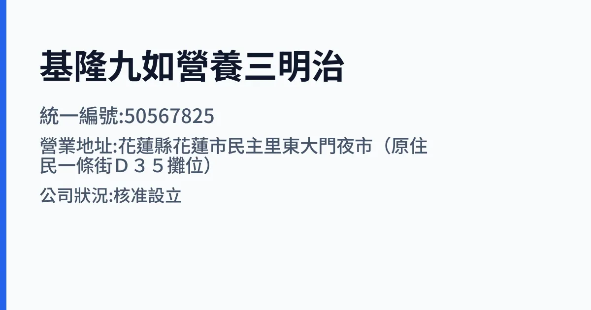 基隆九如營養三明治 - 統編 50567825(花蓮縣) 公司登記資料與營業項目詳細圖表