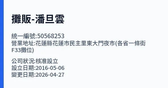 攤販-潘旦雲的照片-統編 50568253(花蓮縣) 公司登記資料與營業項目詳細圖表