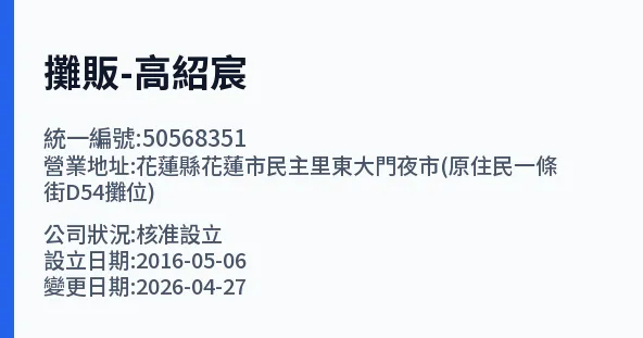 攤販-高紹宸的照片-統編 50568351(花蓮縣) 公司登記資料與營業項目詳細圖表