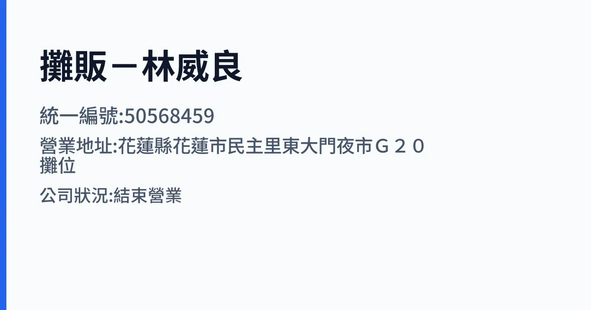 攤販-林威良 - 統編 50568459(花蓮縣) 公司登記資料與營業項目詳細圖表