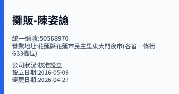 攤販-陳姿諭的照片-統編 50568970(花蓮縣) 公司登記資料與營業項目詳細圖表