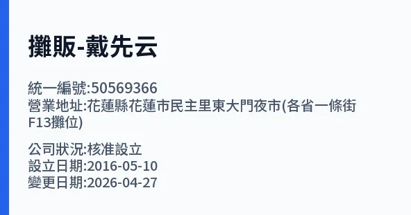 攤販-戴先云的照片-統編 50569366(花蓮縣) 公司登記資料與營業項目詳細圖表