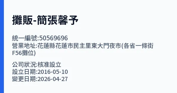 攤販-簡張馨予的照片-統編 50569696(花蓮縣) 公司登記資料與營業項目詳細圖表