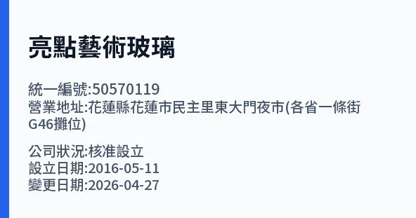 亮點藝術玻璃的照片-統編 50570119(花蓮縣) 公司登記資料與營業項目詳細圖表