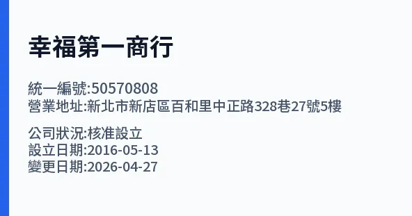 幸福第一商行的照片-統編 50570808(新北市) 公司登記資料與營業項目詳細圖表