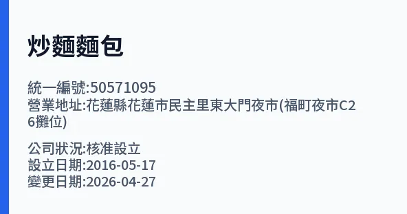 炒麵麵包的照片-統編 50571095(花蓮縣) 公司登記資料與營業項目詳細圖表