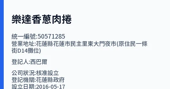 樂達香蔥肉捲的照片-統編 50571285(花蓮縣) 公司登記資料與營業項目詳細圖表