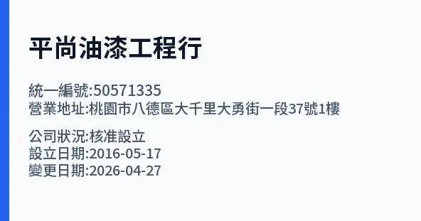 平尚油漆工程行的照片-統編 50571335(桃園市) 公司登記資料與營業項目詳細圖表