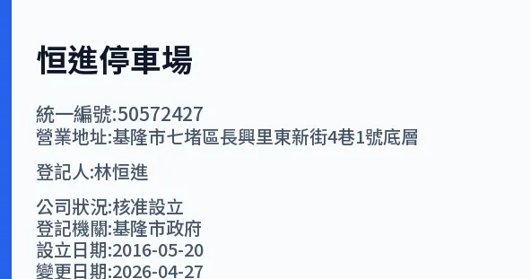 恒進停車場的照片-統編 50572427(基隆市) 公司登記資料與營業項目詳細圖表