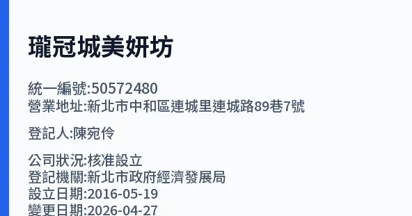 瓏冠城美妍坊的照片-統編 50572480(新北市) 公司登記資料與營業項目詳細圖表