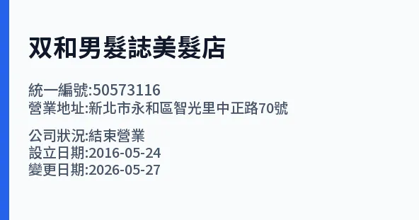 双和男髮誌美髮店的照片-統編 50573116(新北市) 公司登記資料與營業項目詳細圖表