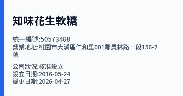 知味花生軟糖的照片-統編 50573468(桃園市) 公司登記資料與營業項目詳細圖表