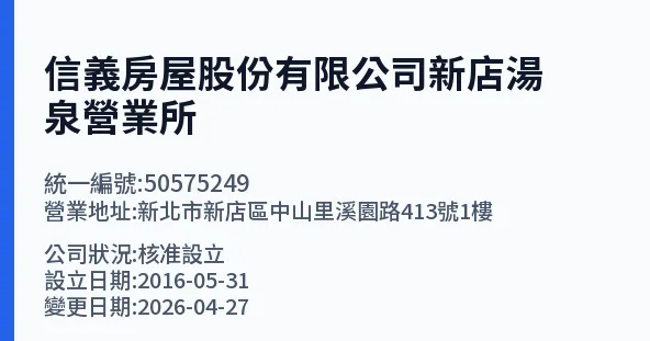 信義房屋股份有限公司新店湯泉營業所的照片-統編 50575249(新北市) 公司登記資料與營業項目詳細圖表